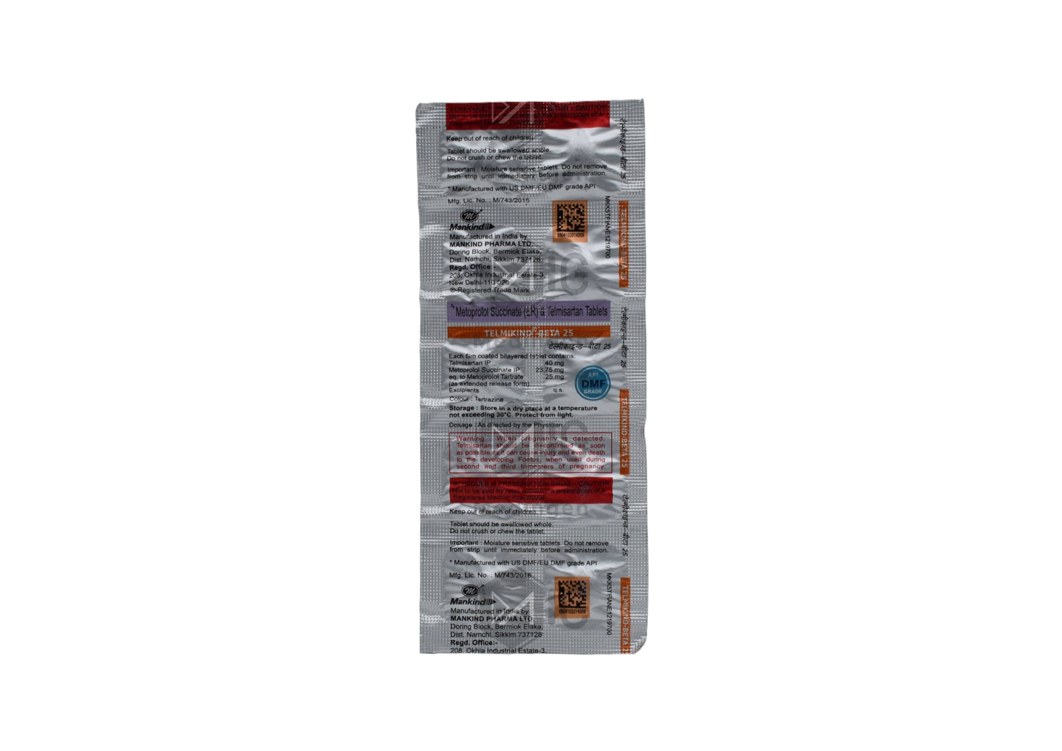 Telmikind Beta 25mg Tablet: Uses, Side Effects, Price & Substitutes