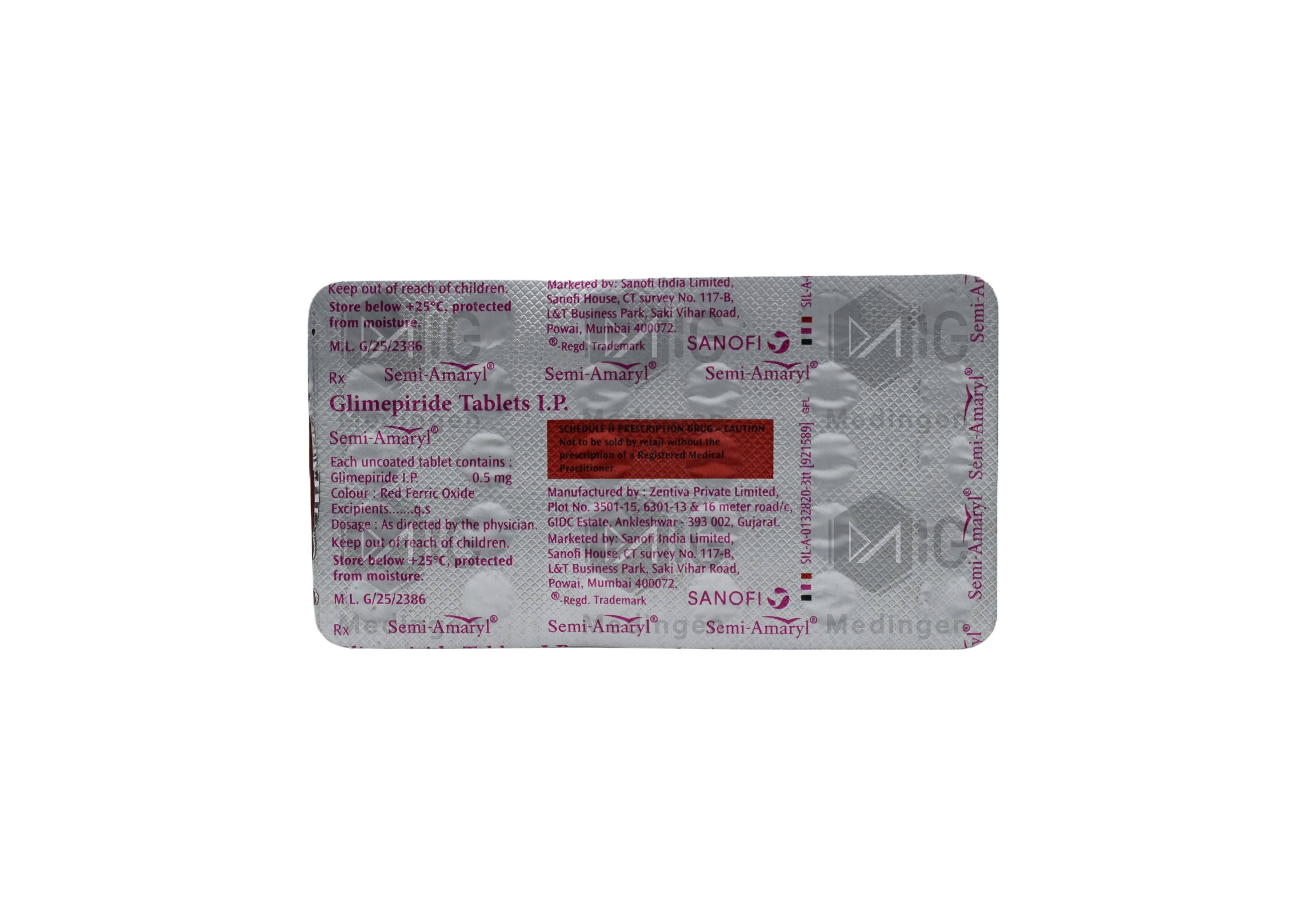 SEMI AMARYL 0.5MG: Uses, Benefits, Side Effects, and Dosage