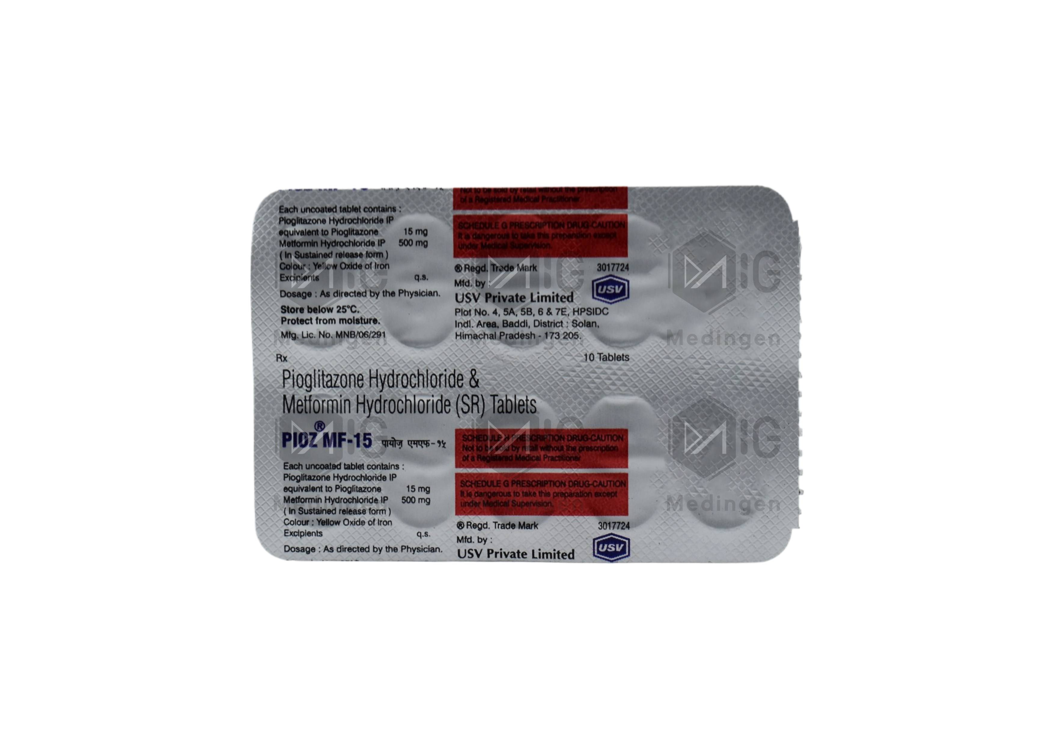 Pioz MF 15mg Tablet : Uses, Benefits, Side Effects & Price