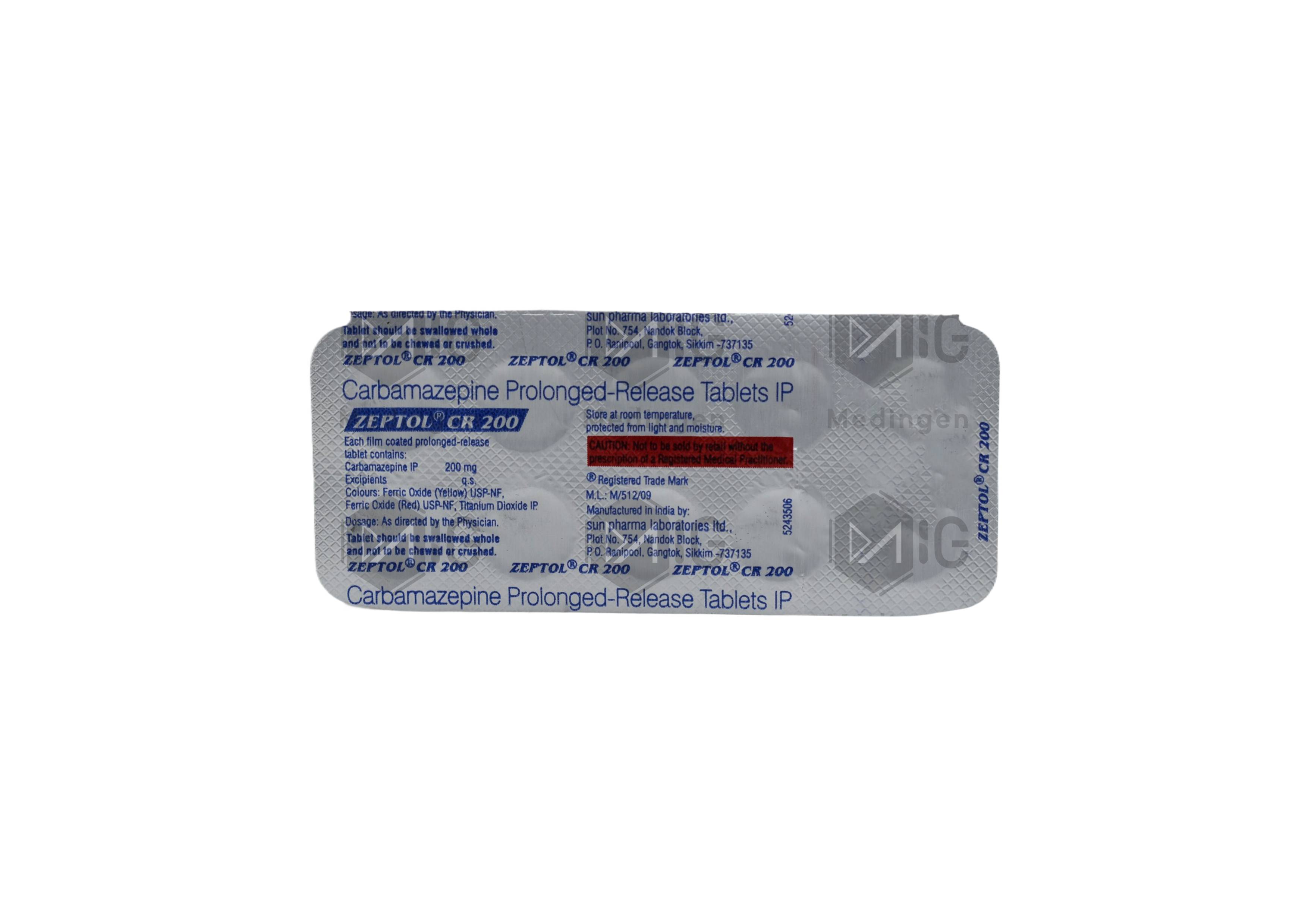 Zeptol CR 200mg Tablet : View Uses, Side Effects, Price & Substitutes